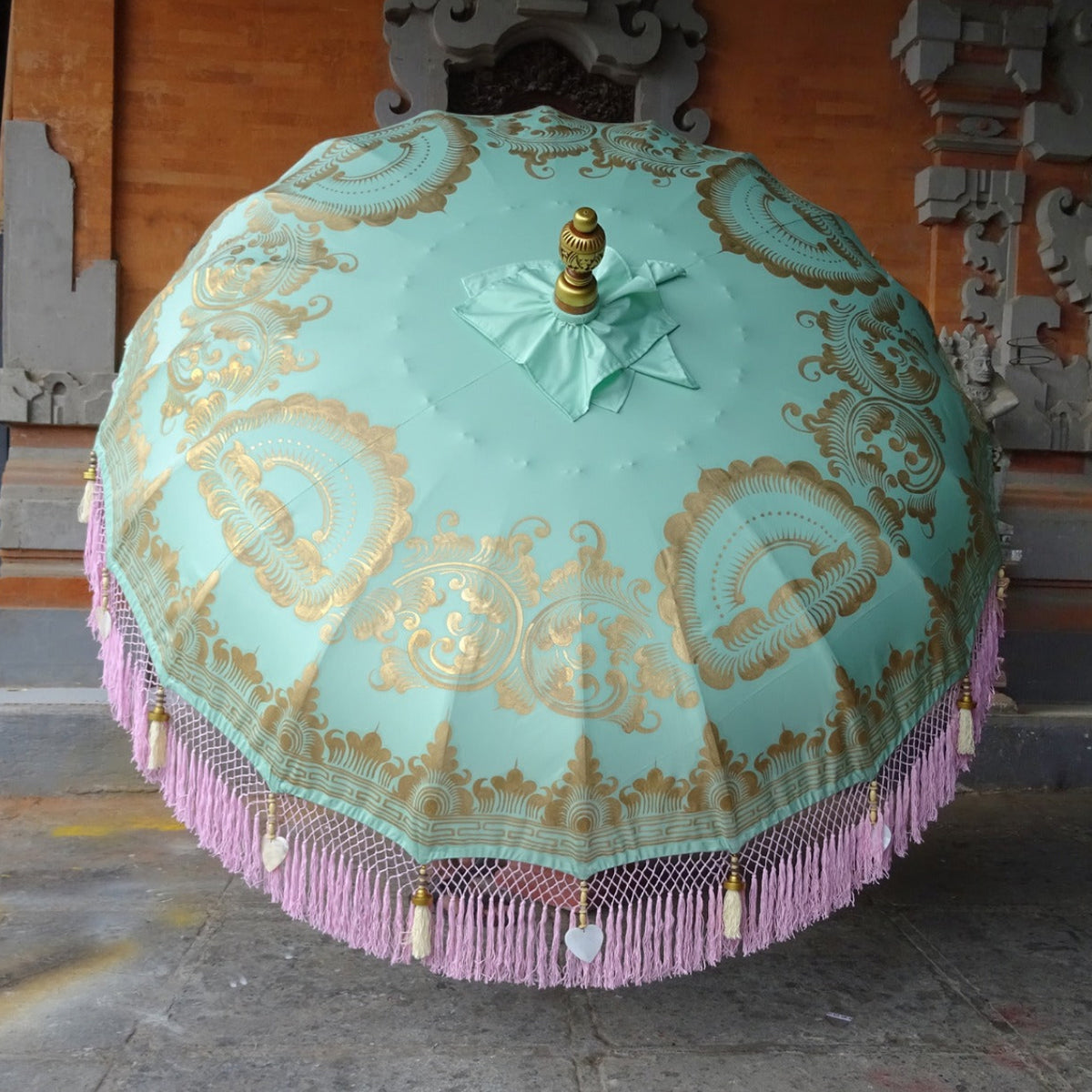 Maya Balinese Parasol | Soft Turquoise & Gold Garden Umbrella ...